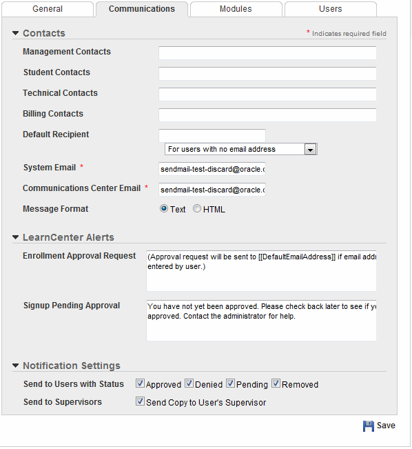 Configuring Contacts and Communications Options