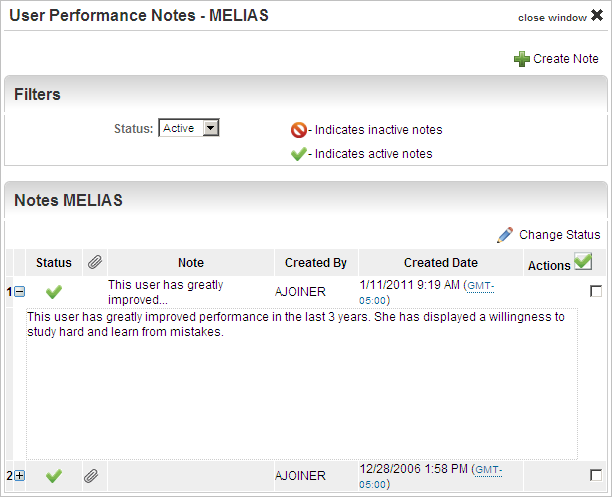 User Performance Notes