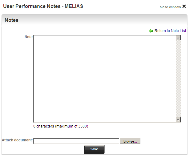 User Performance Notes